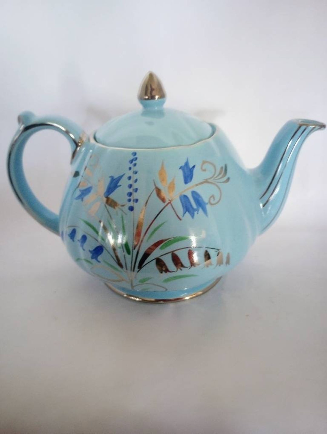 Sadler Teapot, Light Blue With Blue and Silver Bell Flowers, Silver ...