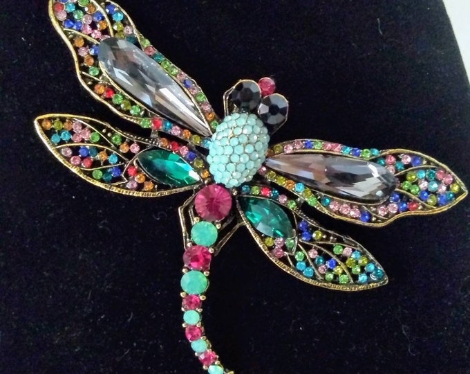 Large Multicolored Dragonfly Brooch Pin - Etsy