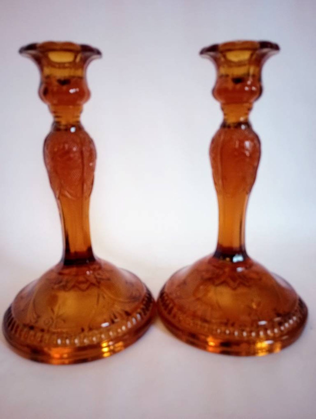 Vintage Amber Tiara Indiana Glass Candlestick Holders Set of Two (2) - Etsy