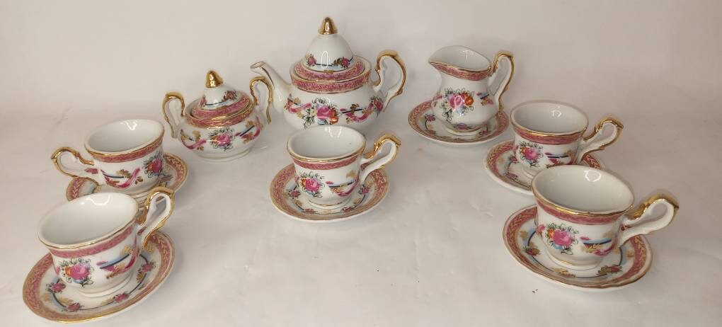 Child Tea Set Limoges 15 Pieces Floral and Gold MINT Rare - Etsy