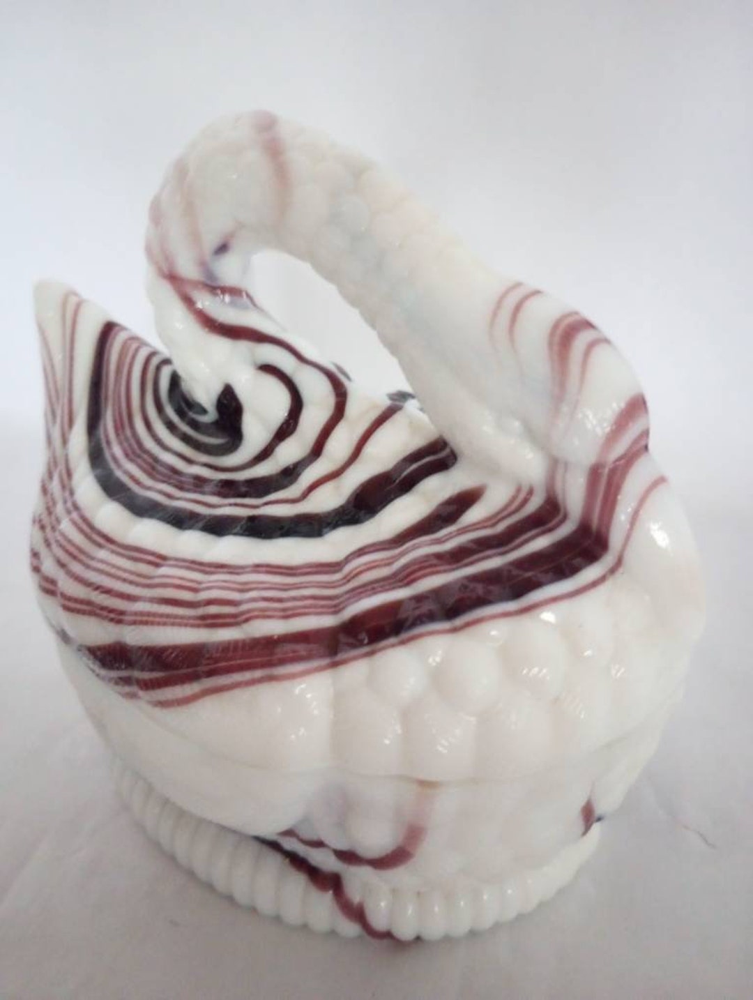 Vintage Hsinchu Purple White Swirl Slag Milk Glass Swan Goose Candy ...