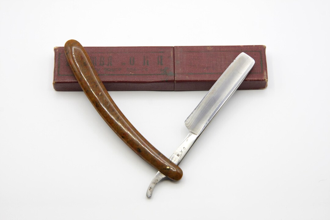 Straight Razor TRUD VACHA 1961 Vintage in Brown Box oka Soviet Barber ...