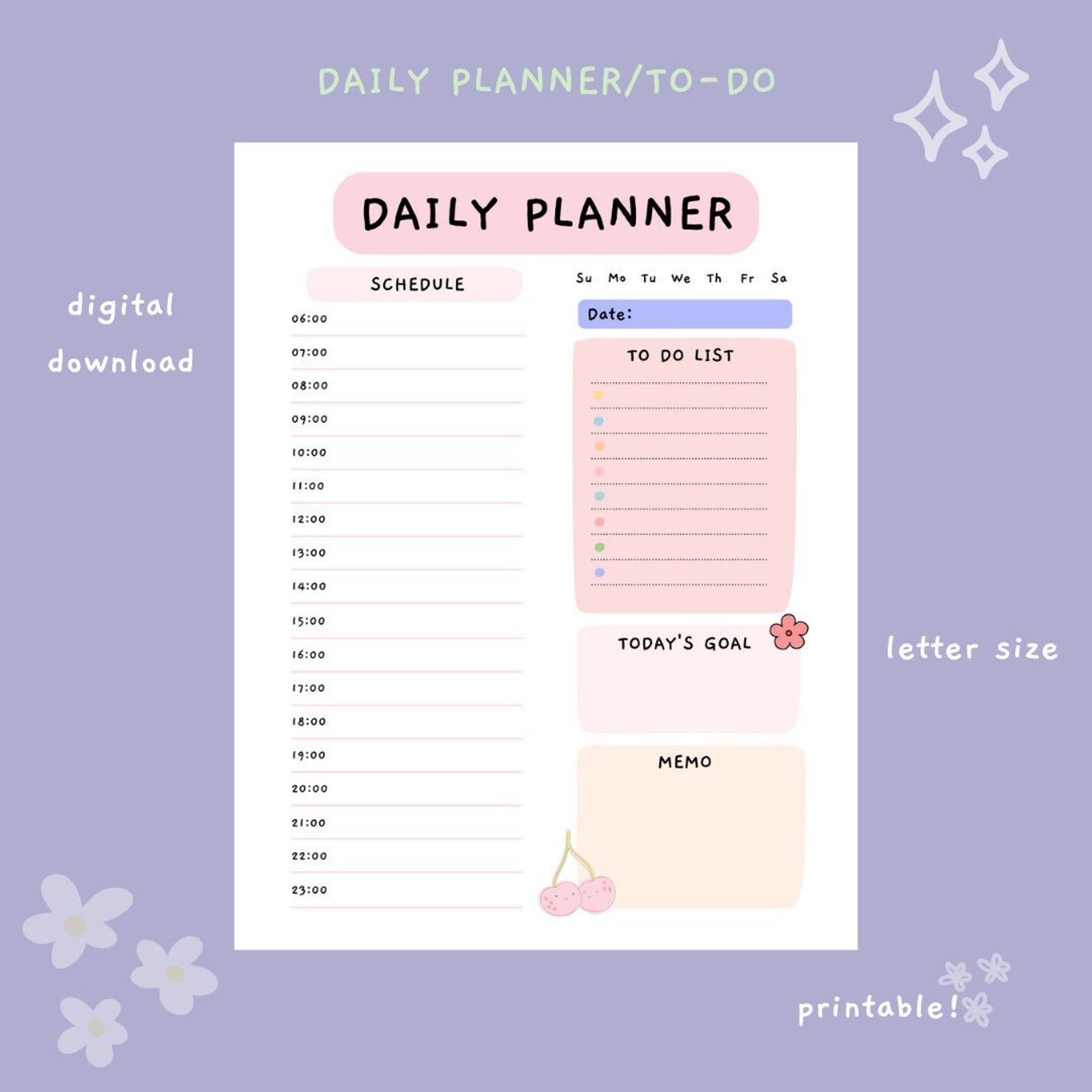Cute Kawaii Daily Planner | Printable Stationary | Instant Download ...
