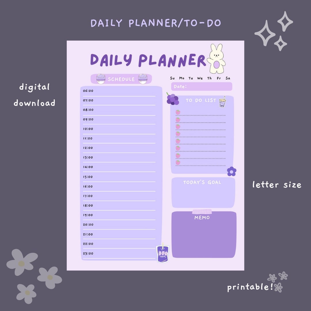Cute Grape Daily Planner | Printable Stationary | Instant Download ...