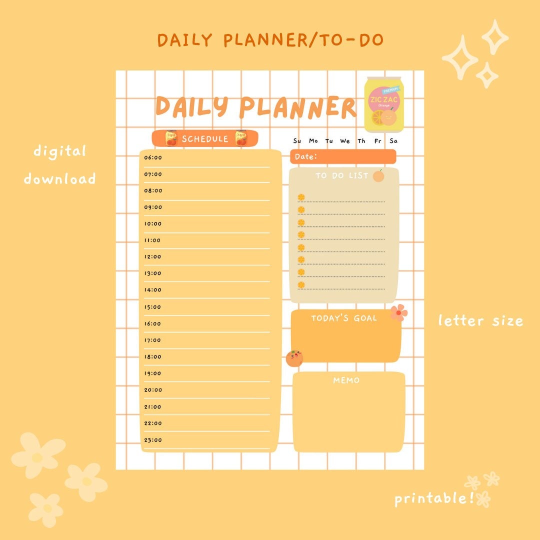 Cute Orange Daily Planner | Printable Stationary | Instant Download ...