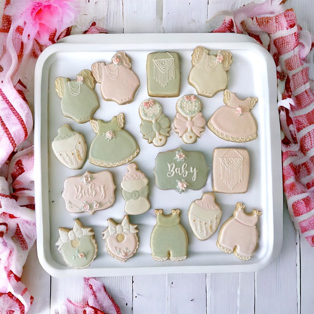 Pale Pink and Sage Green Baby Shower Sugar Decorated Cookies - Etsy