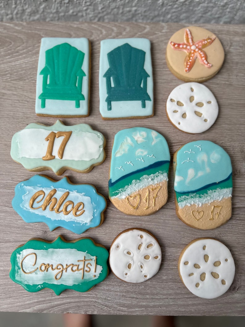 Beach Themed Decorated Sugar Cookies Custom Coastal Designs 24 Cookies ...