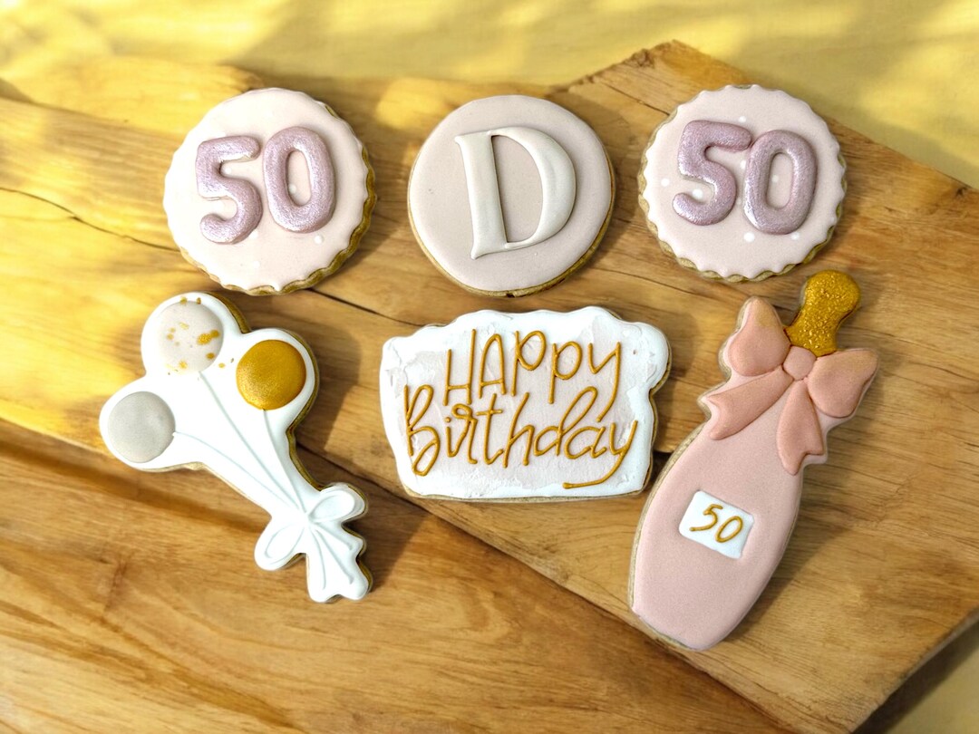 Elegant 50th Birthday Sugar Cookies – Custom Hand-decorated Milestone ...