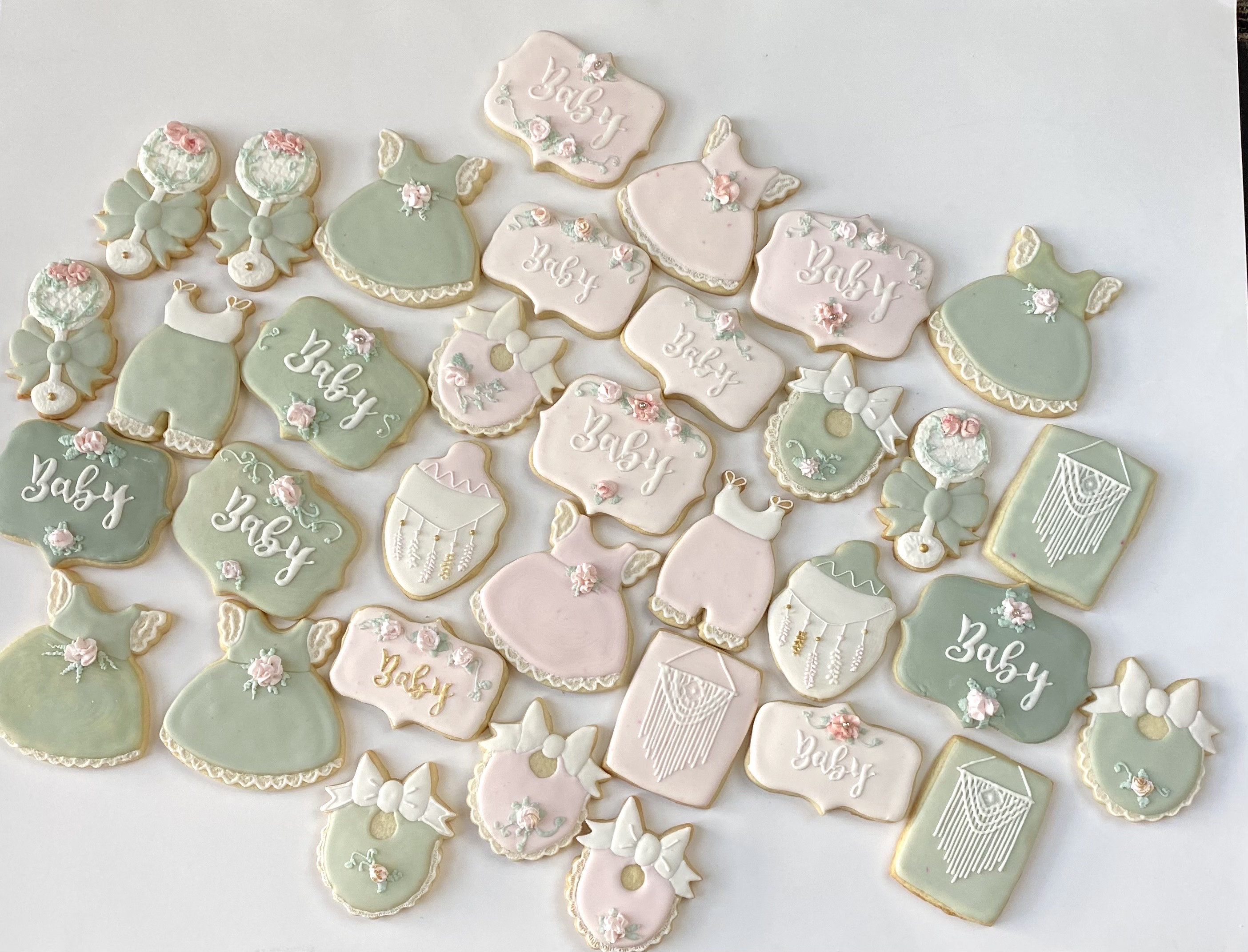 Pale Pink and Sage Green Baby Shower Sugar Decorated Cookies - Etsy