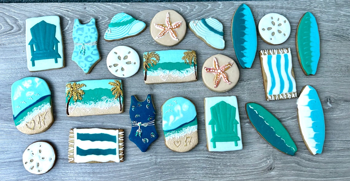 Beach Themed Decorated Sugar Cookies Custom Coastal Designs 24 Cookies ...