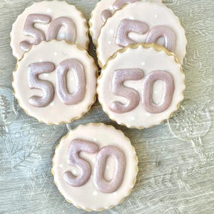 Elegant 50th Birthday Sugar Cookies – Custom Hand-decorated Milestone ...