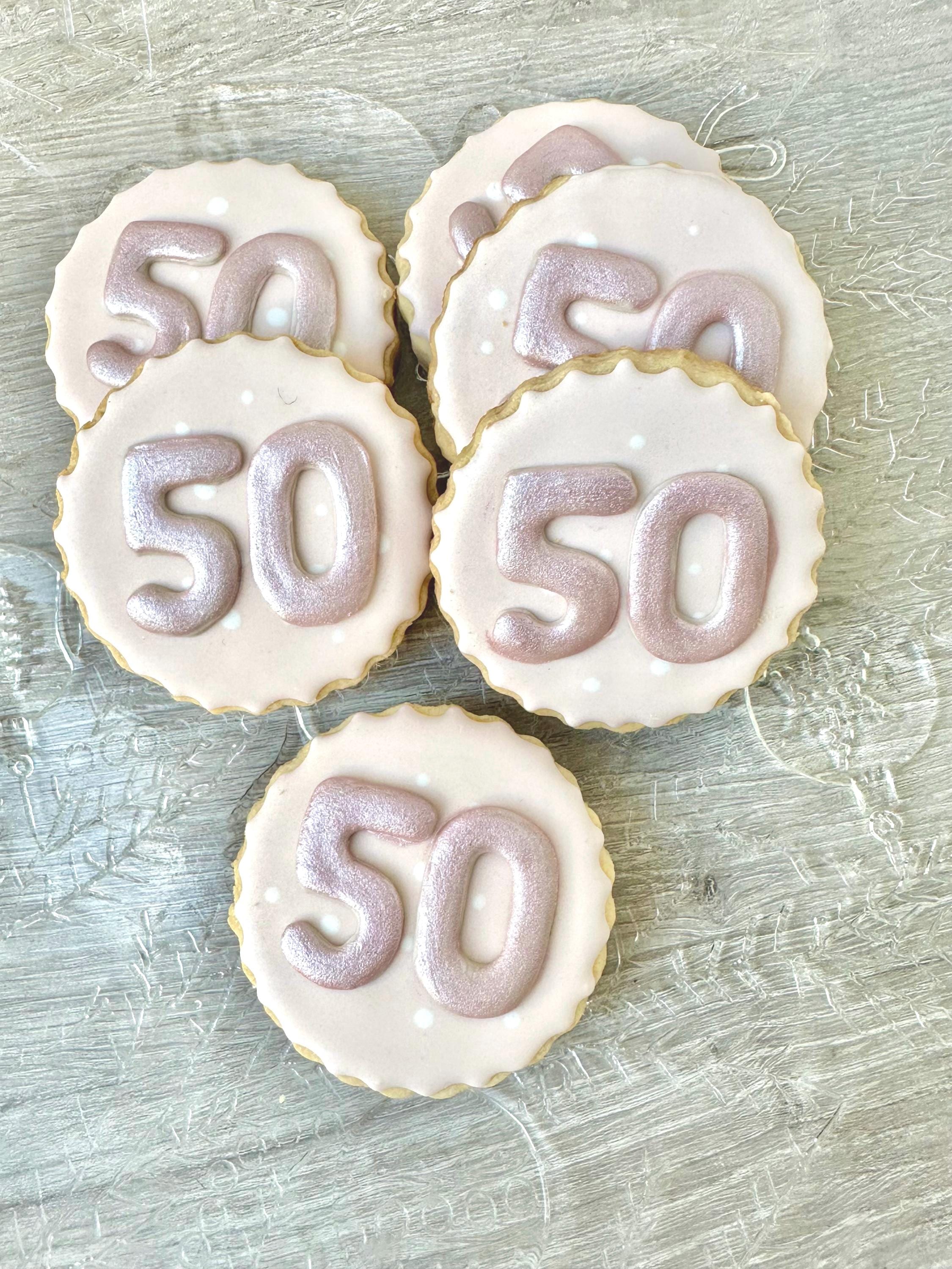 Elegant 50th Birthday Sugar Cookies – Custom Hand-decorated Milestone ...
