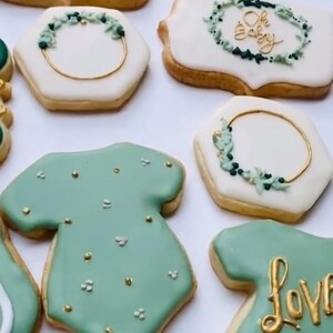 Greenery Baby Shower Cookies – Custom Sage Green Baby Shower Sugar ...