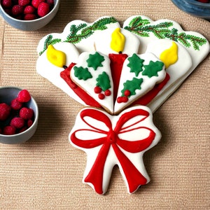 Handcrafted Christmas Holly & Bell Sugar Cookie Set - Festive Holiday ...