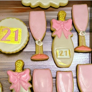 Personalized 21st Birthday Sugar Cookie Set Elegant Champagne and Name ...