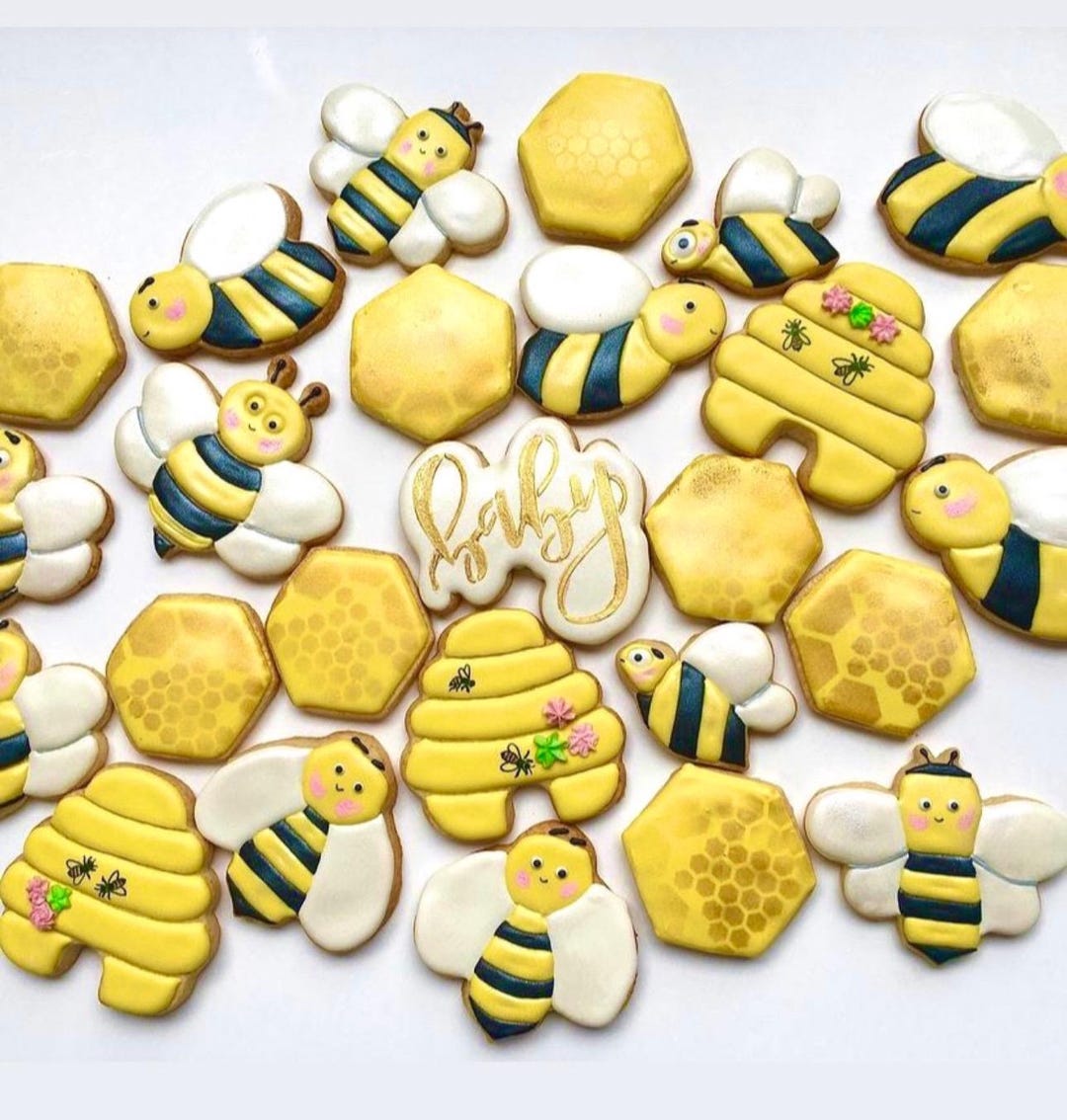 Bee Themed Baby Shower Cookies – Custom Honey Bee and Beehive Sugar ...