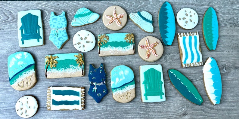 Beach Themed Decorated Sugar Cookies Custom Coastal Designs 24 Cookies ...