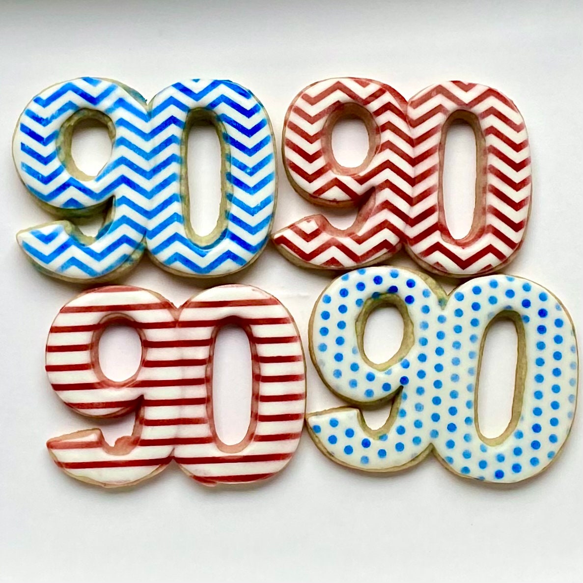Blue and Red 90th Birthday Party Sugar Cookies Custom - Etsy