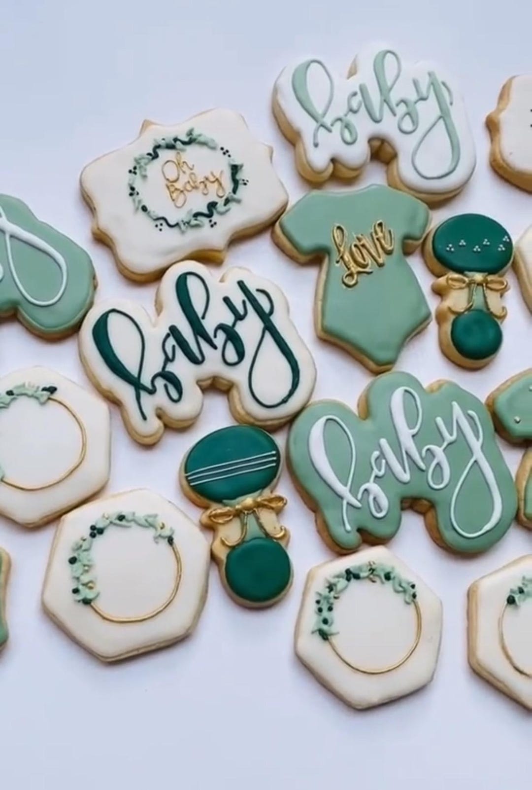 Greenery Baby Shower Cookies – Custom Sage Green Baby Shower Sugar ...