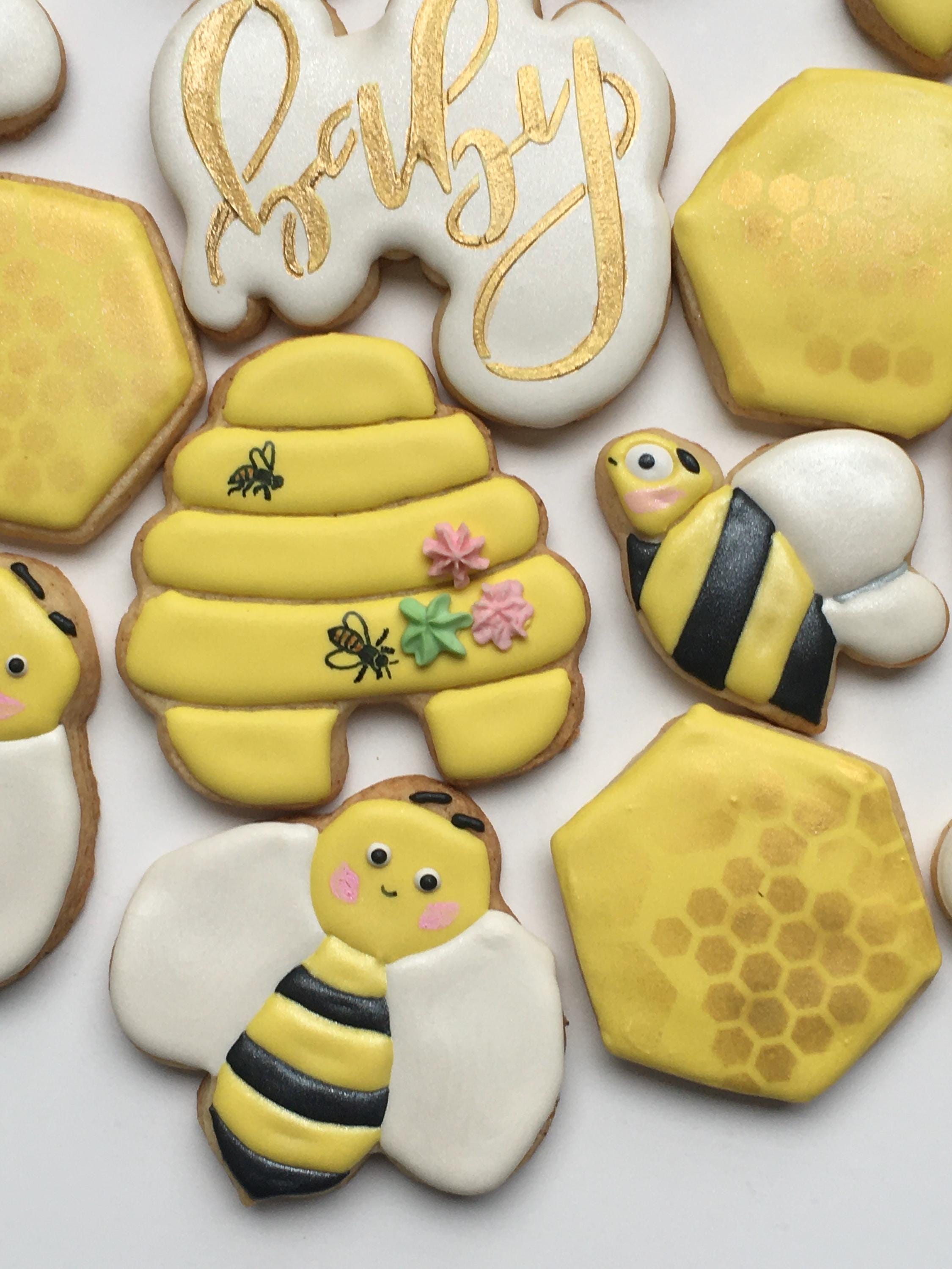 Bee Themed Baby Shower Cookies – Custom Honey Bee and Beehive Sugar ...