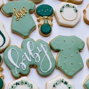 Greenery Baby Shower Cookies – Custom Sage Green Baby Shower Sugar ...