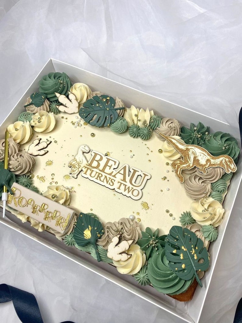 Dinosaur Wooden Sheet Cake Topper Set Charm Number Age - Etsy