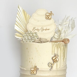 Bee Honey Hive Wooden Cake Topper Set Charm Number Age Personalised - Etsy