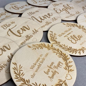 Personalised Wooden Baby Milestone Discs Cards Keepsake Gift Newborn ...