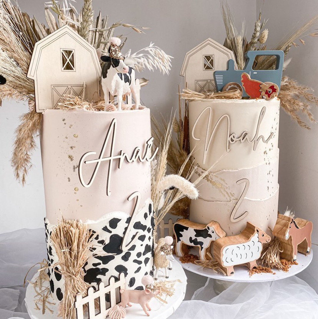 Barn Farm Yard Wooden Cake Topper Set Fence Charm Number Age ...