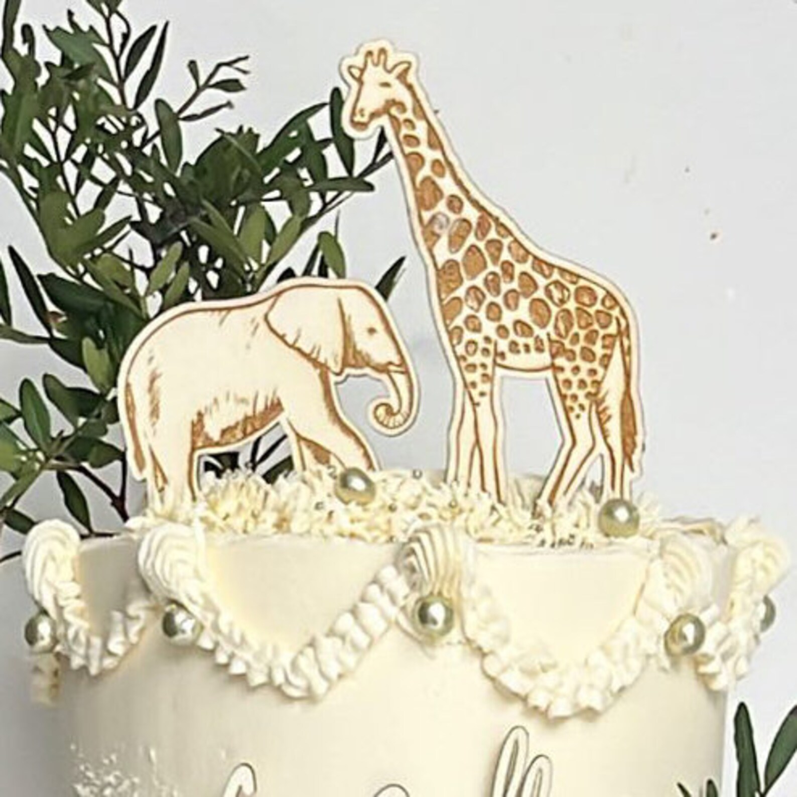 Engraved Safari Animals Cake Topper Set: Personalized Christening Charm ...
