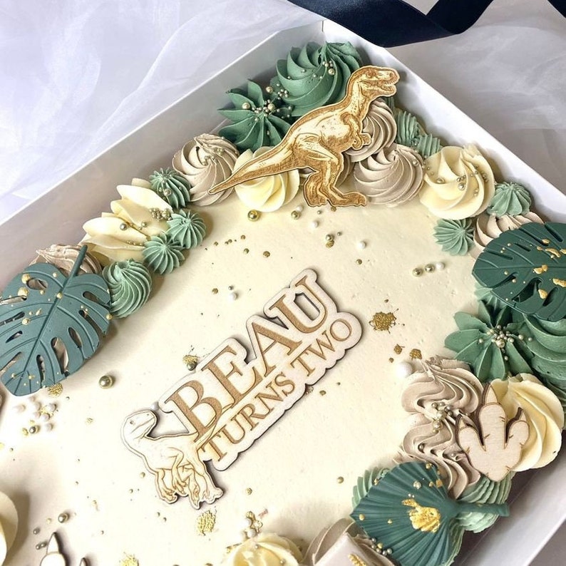 Dinosaur Wooden Sheet Cake Topper Set Charm Number Age - Etsy