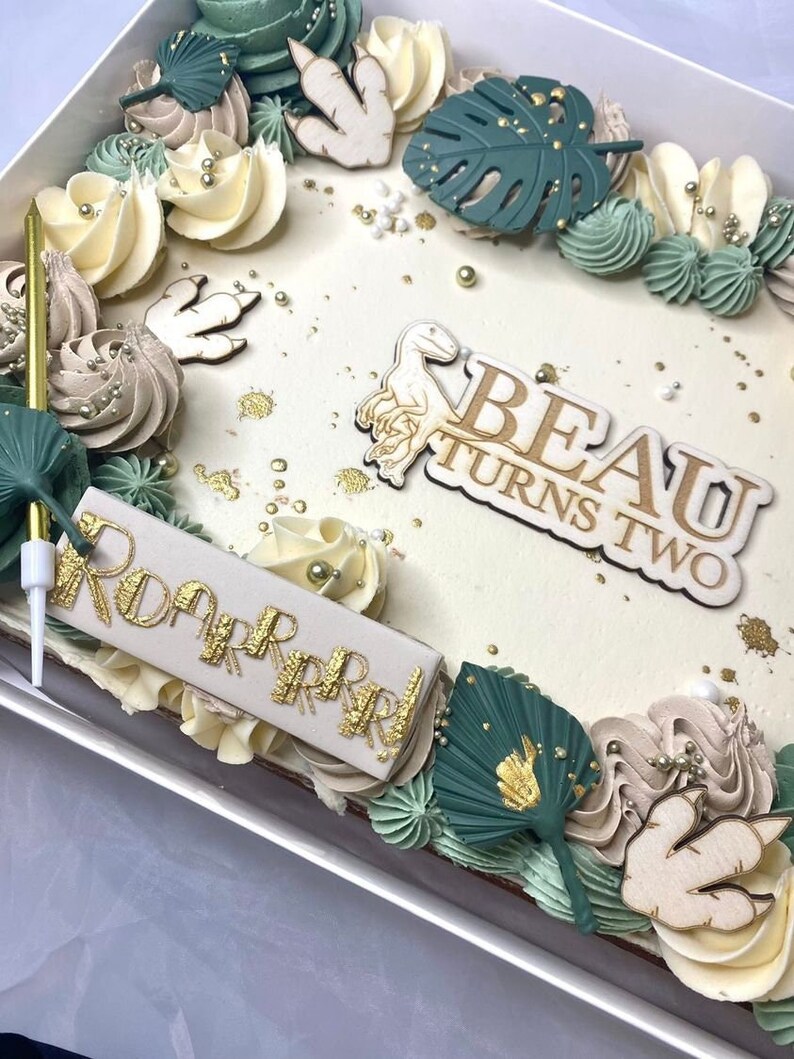 Dinosaur Wooden Sheet Cake Topper Set Charm Number Age - Etsy