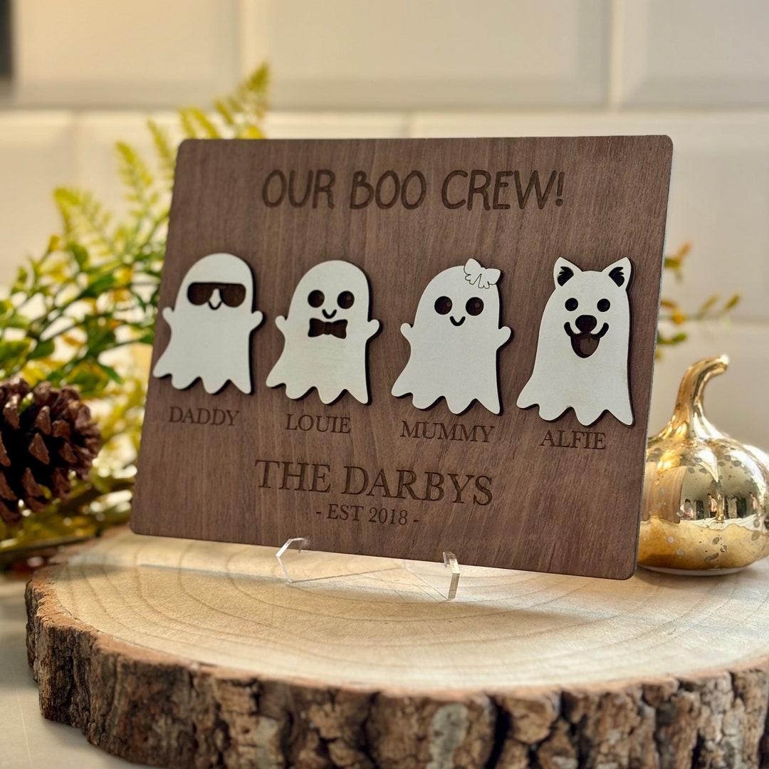 Our Boo Crew Halloween Decorations Stand Walnut Ghost Family Decor - Etsy