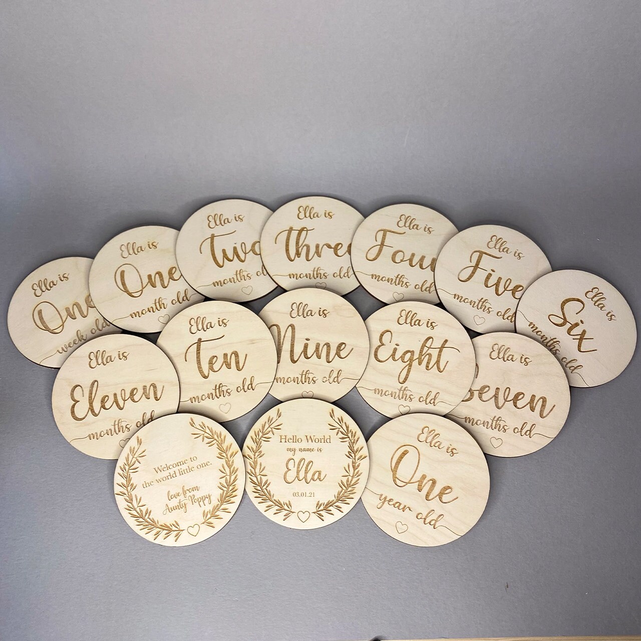 Personalised Wooden Baby Milestone Discs Cards Keepsake Gift | Etsy