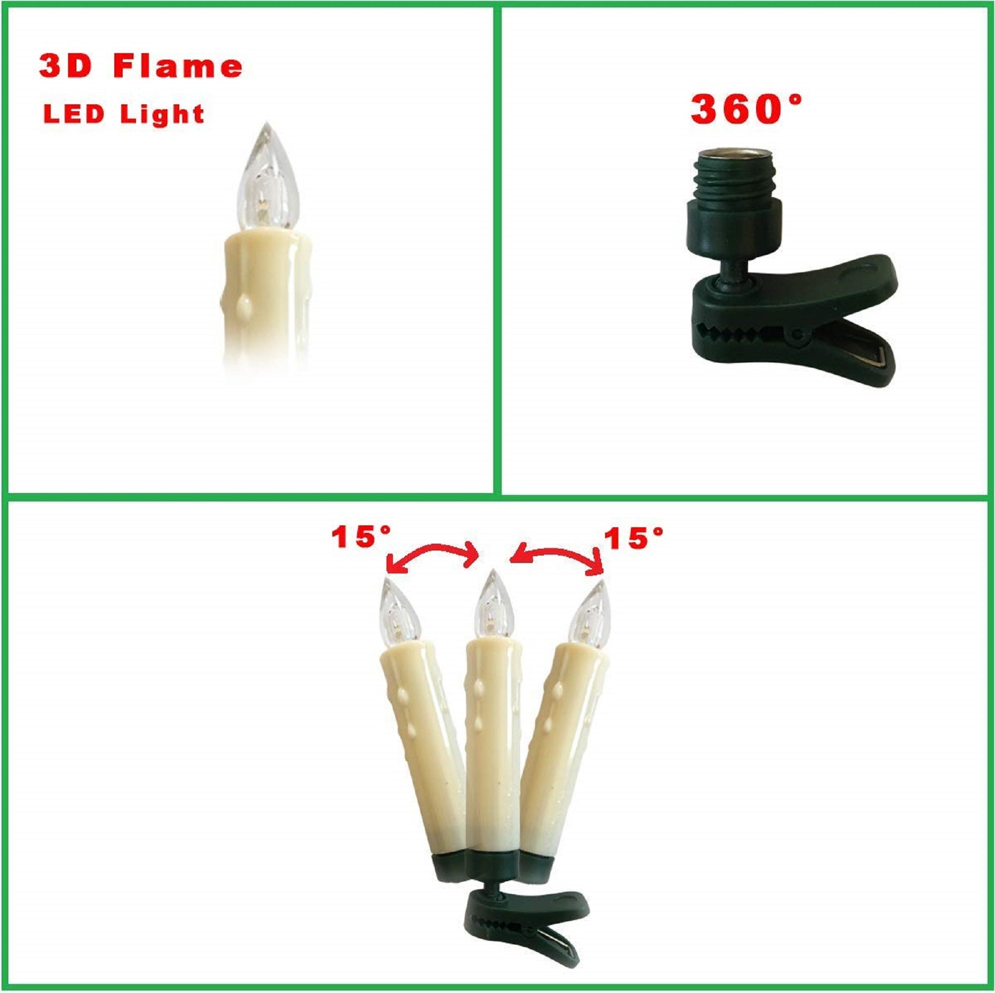 Hoolees' Clip-on LED Christmas Tree Candles, Battery Operated, Remote ...
