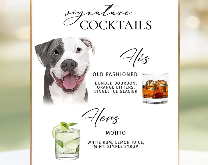 Custom Pet Bar Menu Sign His and Hers Signature Drink With Dog Custom ...