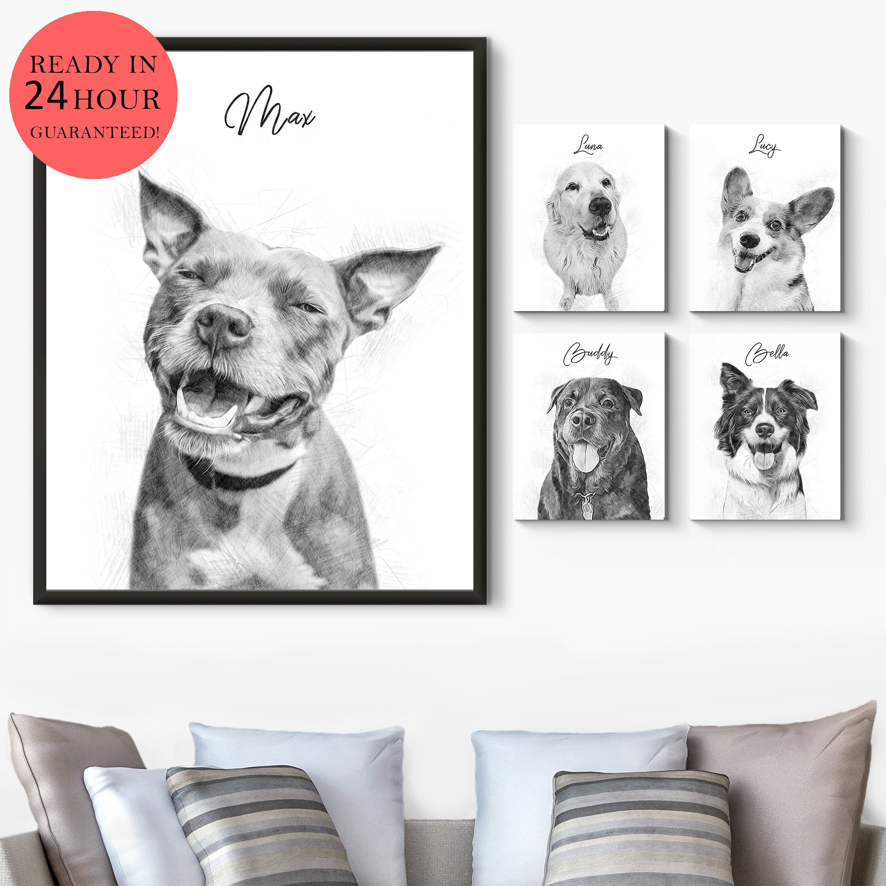 Custom dog drawing Digital hand drawn custom pet portrait | Etsy