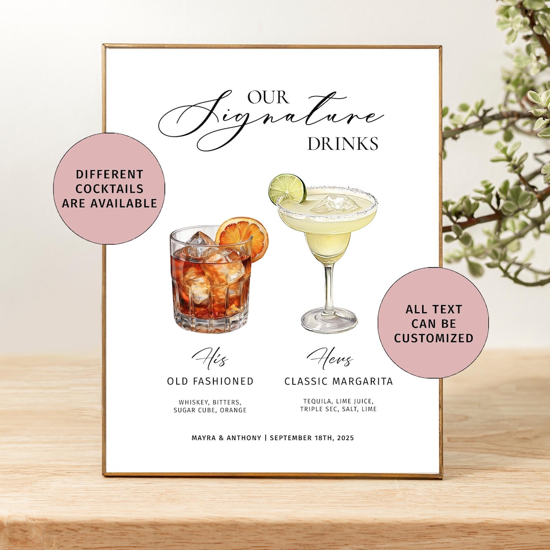 Signature Wedding Drink Sign Signature Cocktails for Wedding Drink Menu ...