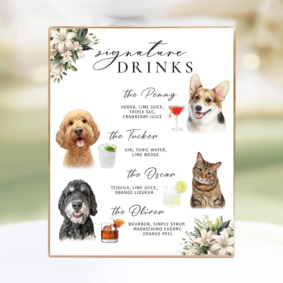 Signature Wedding Drink Menu Dog Signature Cocktail Dog Custom Drink ...