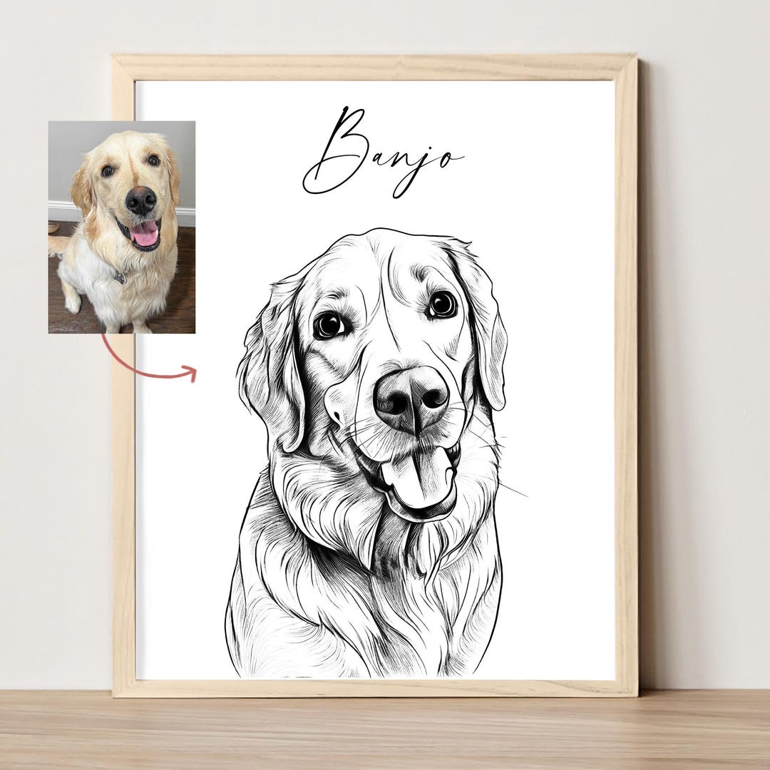 Custom Pet Drawing From Photo Cat Outline Drawing Custom Line Drawing ...