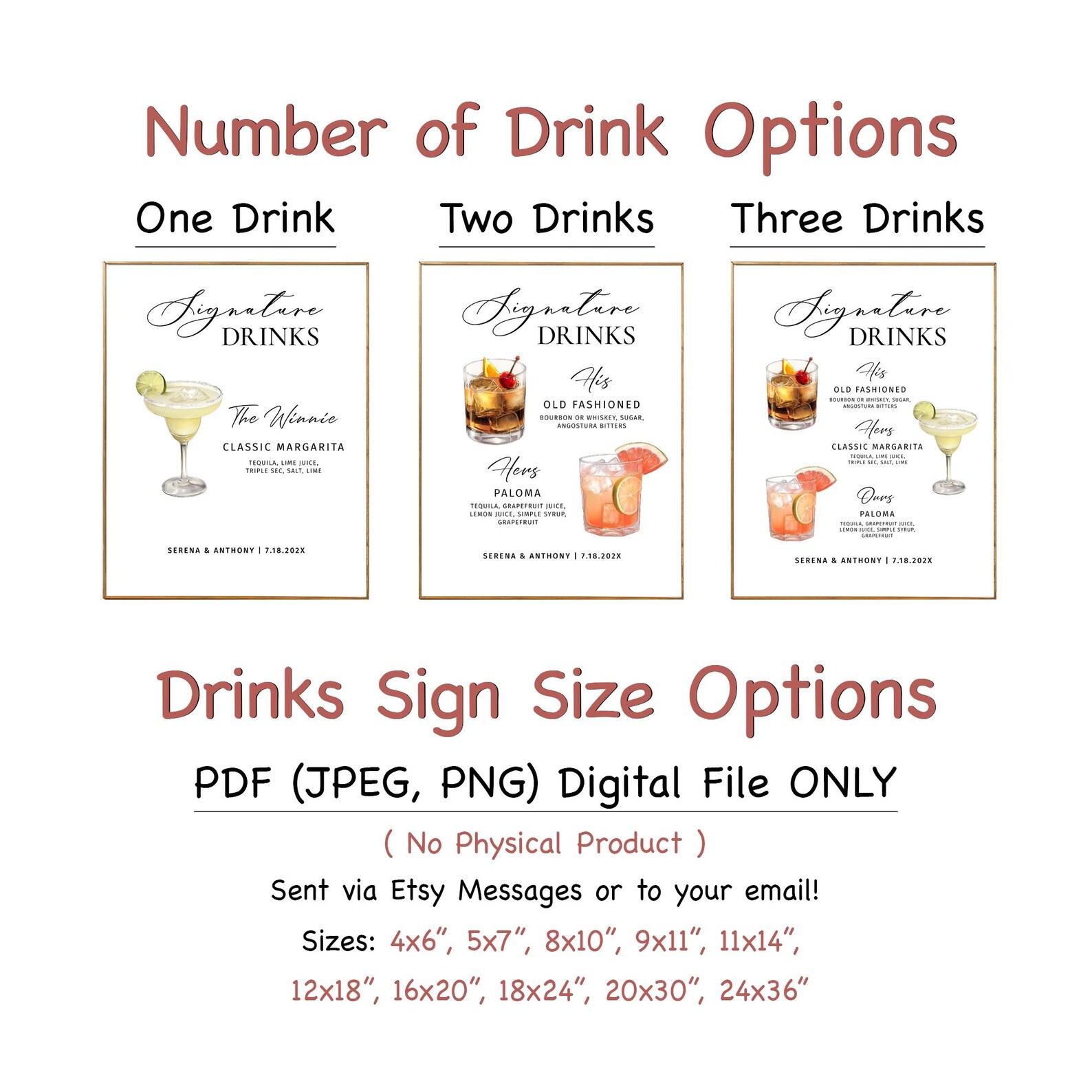 Wedding Signature Drink Sign Signature Cocktails Sign Wedding Drink ...