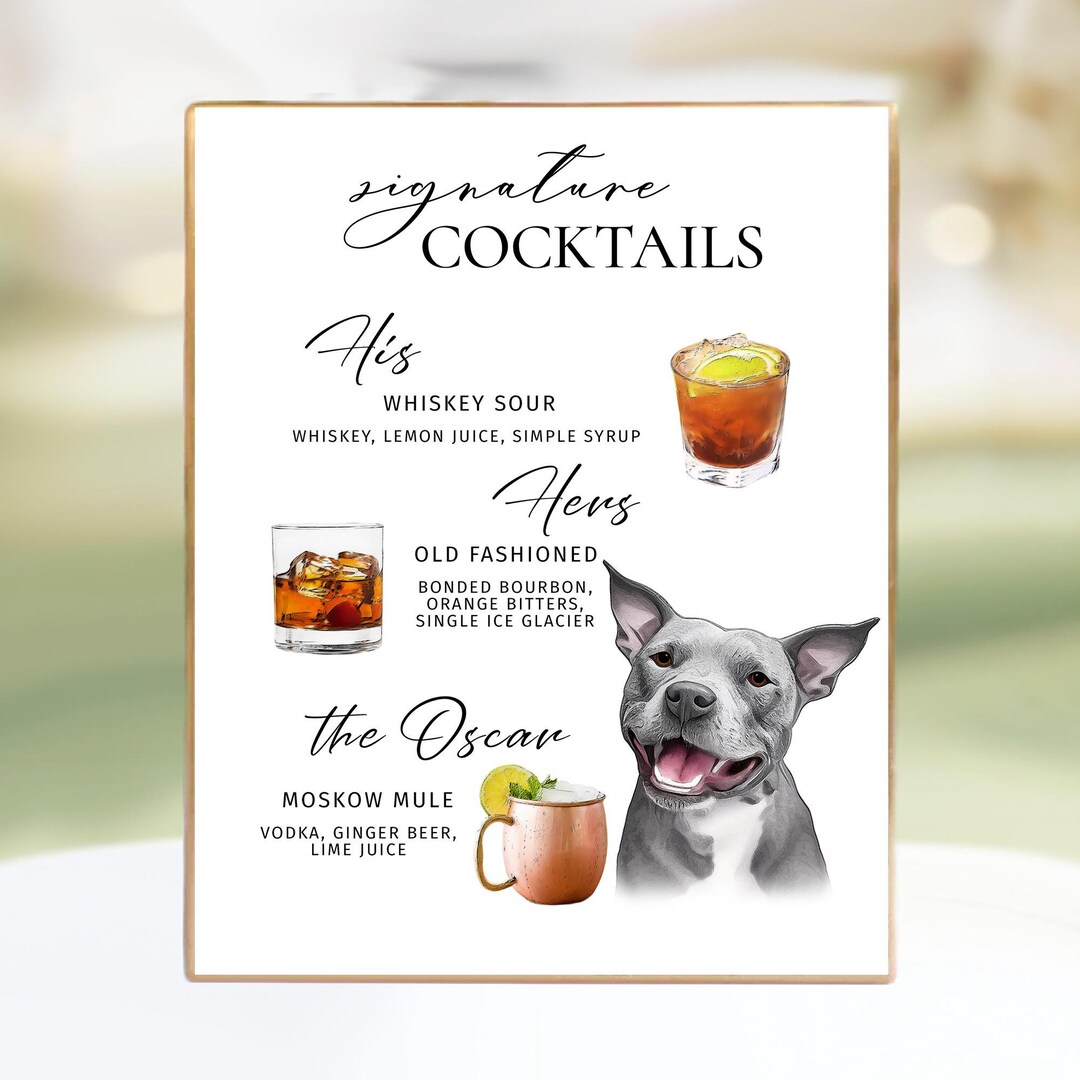 Dog Signature Drink Sign Pet Signature Cocktail Custom Pet Bar Menu ...