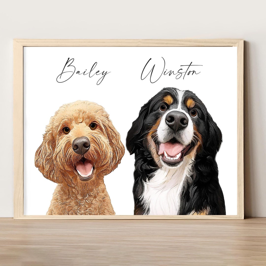 Two Dog Portrait Custom Pet Portrait From Photo Three Dog Portrait ...