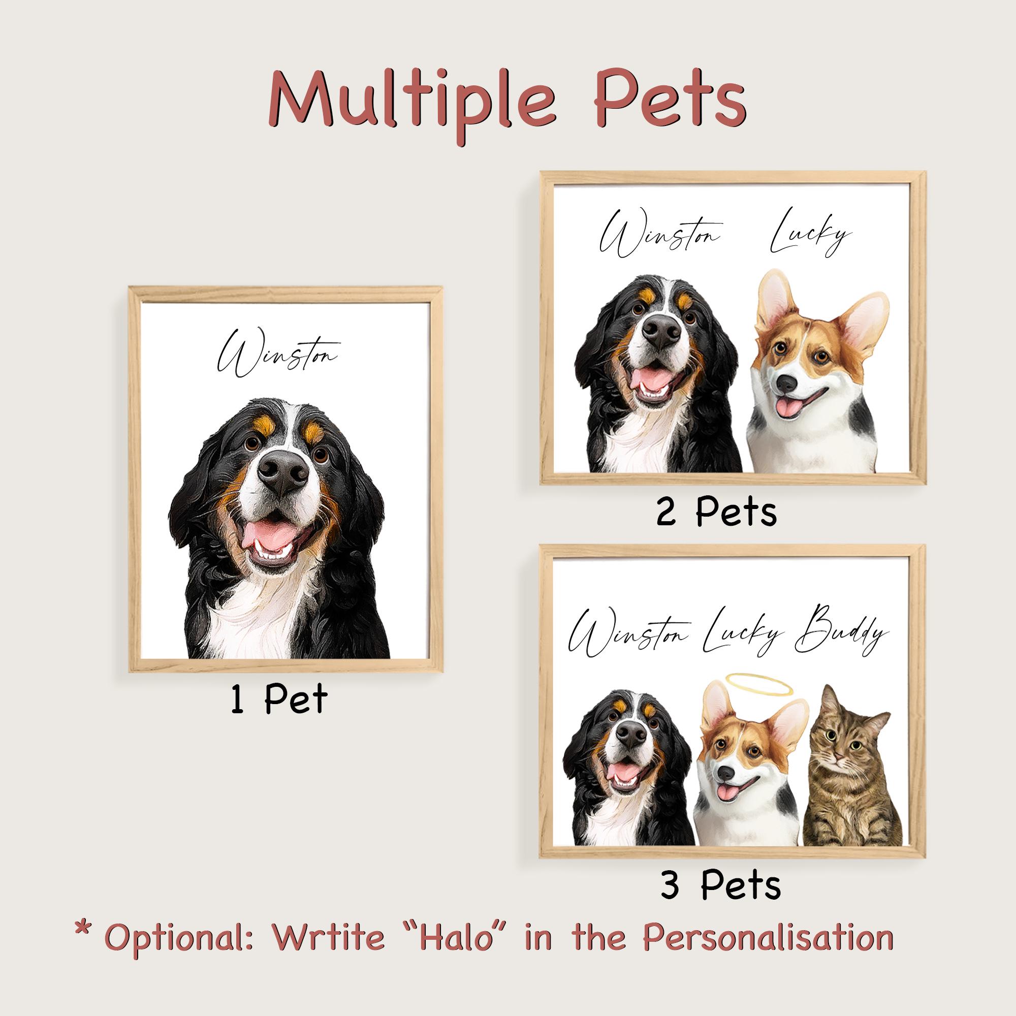 Two Dog Portrait Custom Pet Portrait From Photo Three Dog Portrait ...