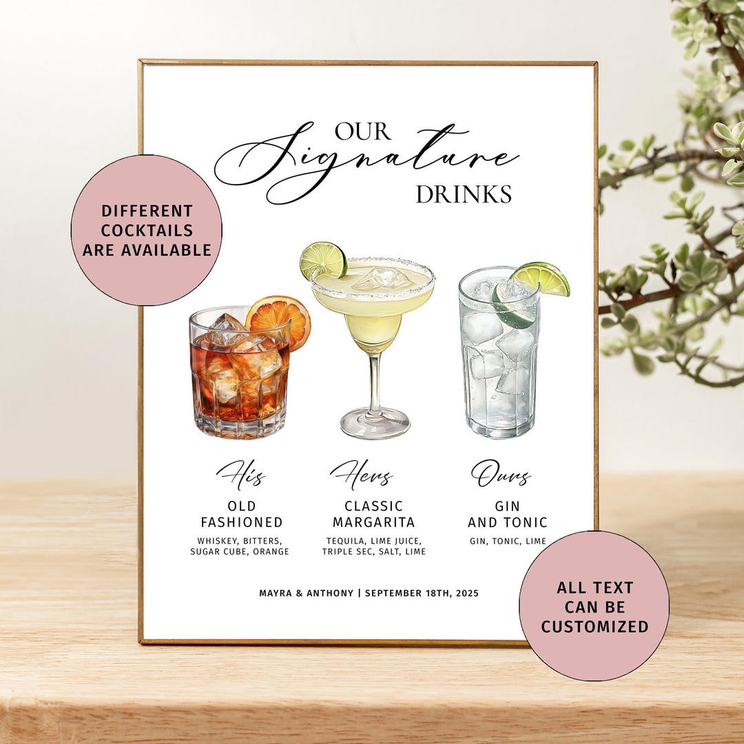 Custom Signature Cocktail for Wedding Drink Menu Sign Wedding Signature ...