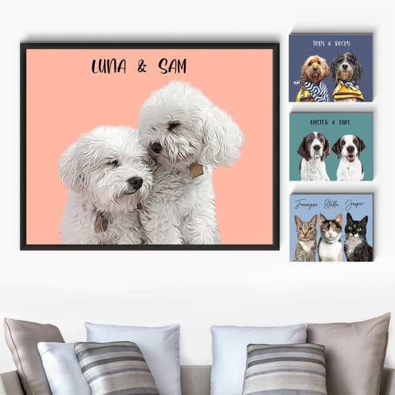 Two Dog Portrait Custom Pet Portrait From Photo Three Dog - Etsy