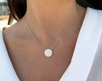 Silver Disc Necklace | Etsy