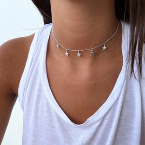 Stars Choker Necklace Silver 925, Stars Necklace, Delicate Sterling ...