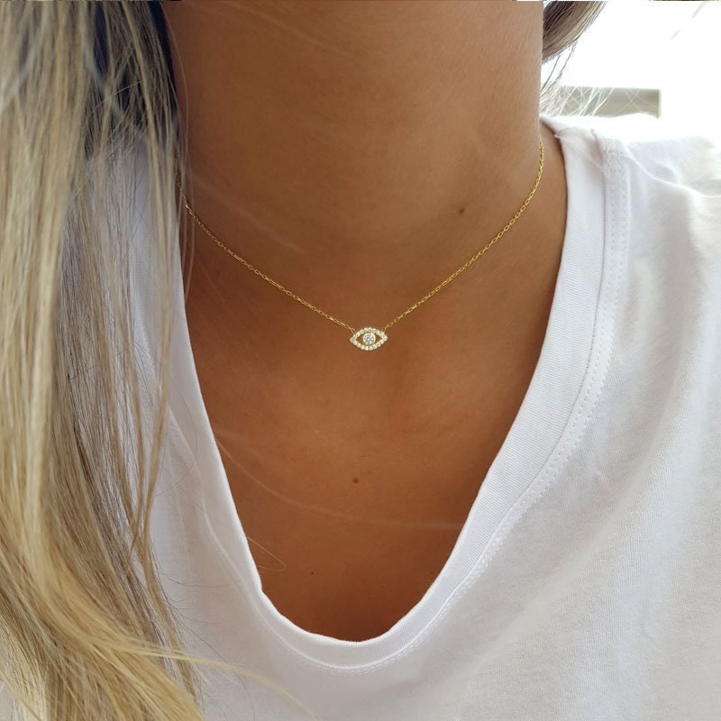 Dainty Evil Eye Choker Gold - Etsy