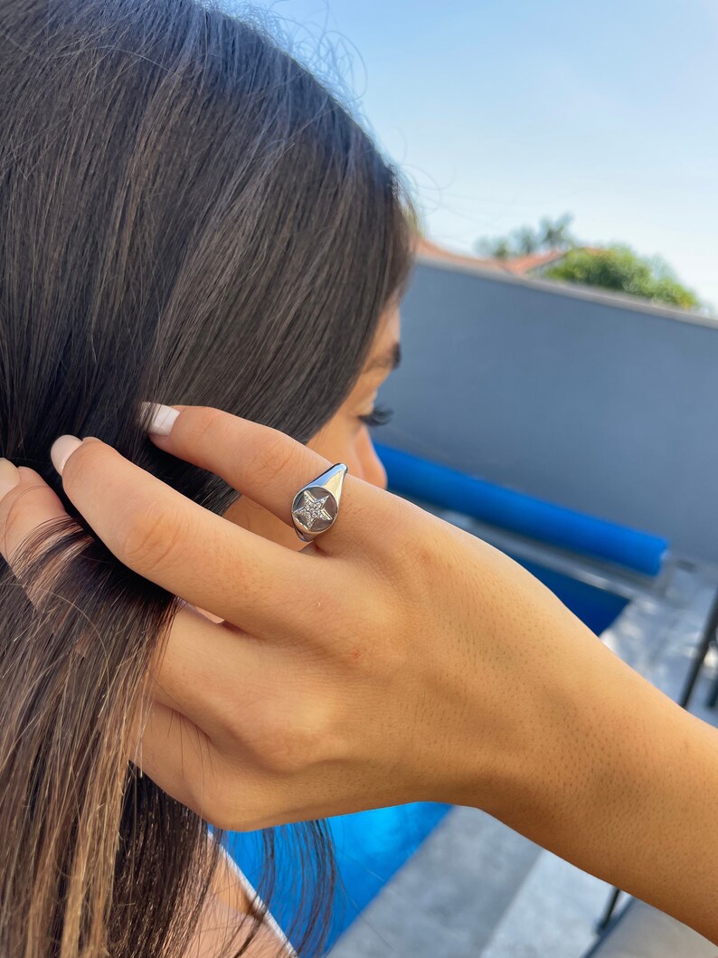 Silver Pinky Ring Open Ring Signet Star Ring Little - Etsy
